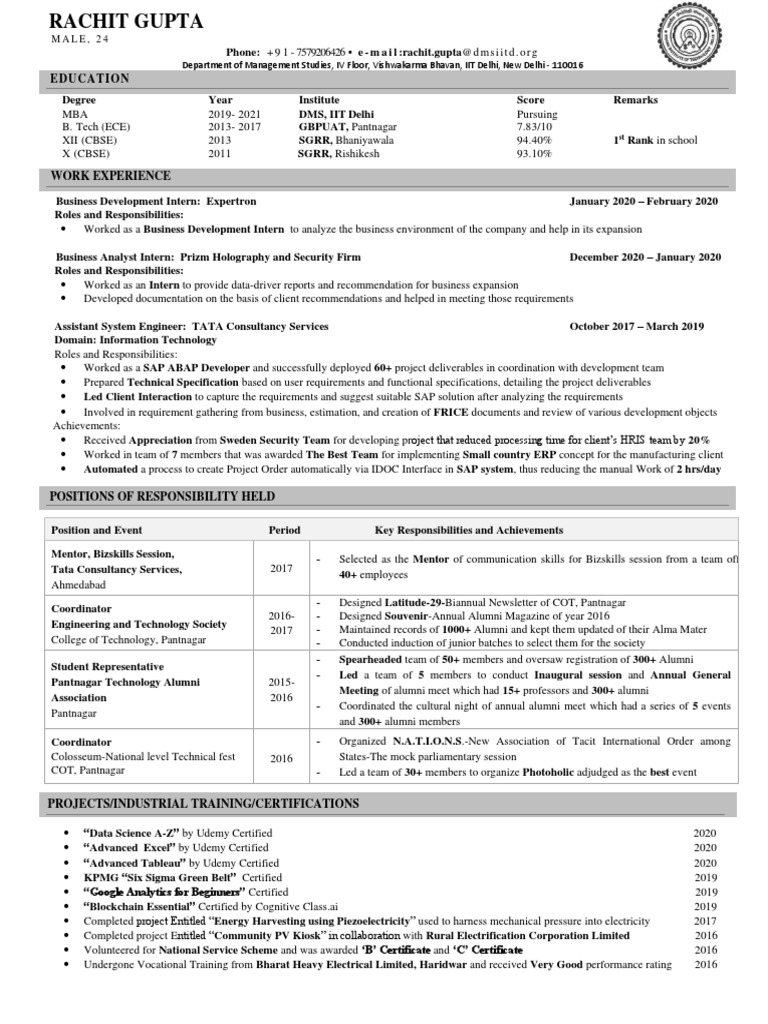 Rachit Gupta CV PDF | Download Free PDF | Business
