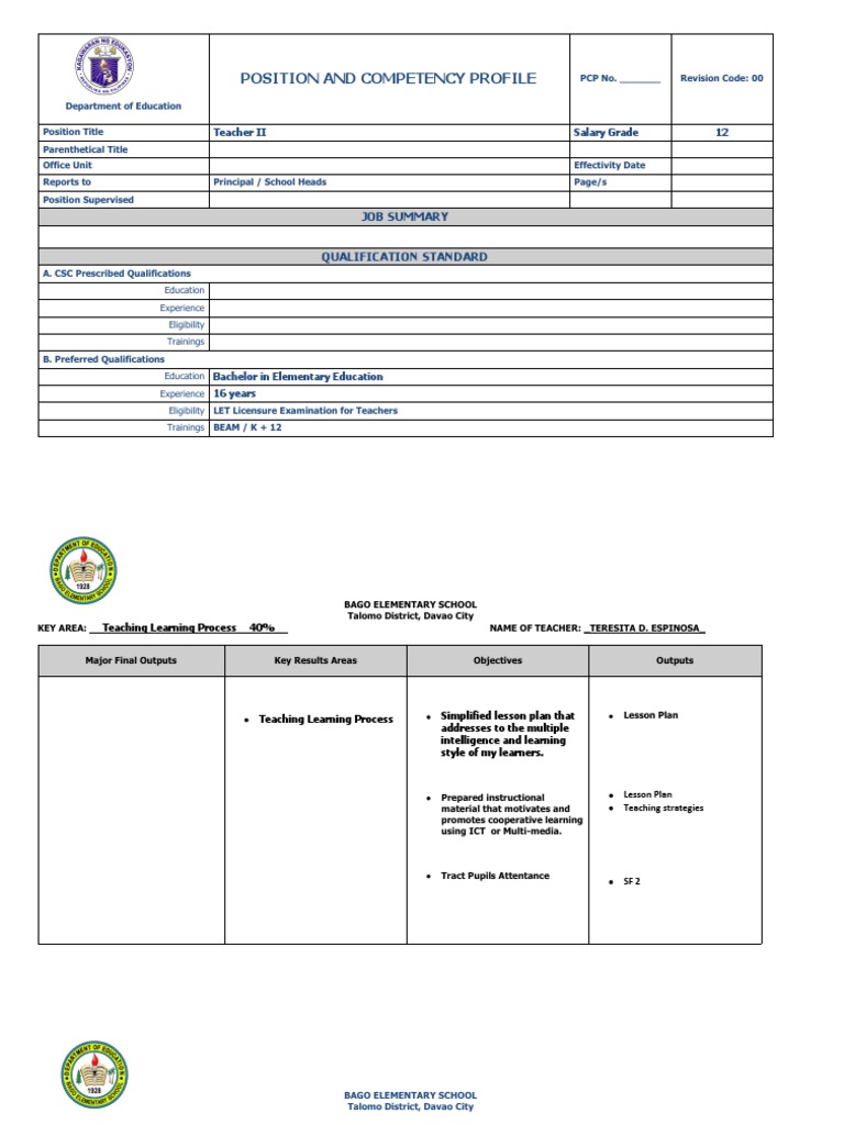 ESPINOSA - Performance Indicator For Teachers | PDF | Lesson Plan ...