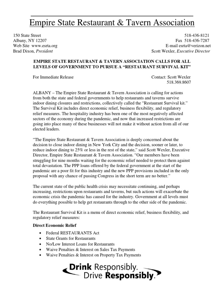 Restaurant Survival Kit Press Release | PDF | Restaurants | Fee