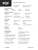 Fluid Mechanics Formula Sheet | PDF | Fluid Dynamics | Viscosity
