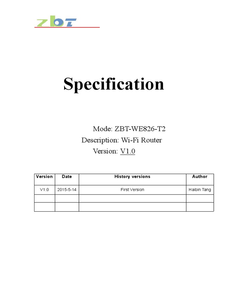 ZBT-WE826-T2 Wi-Fi Router Specs | PDF | Ieee 802.11 | Wi Fi