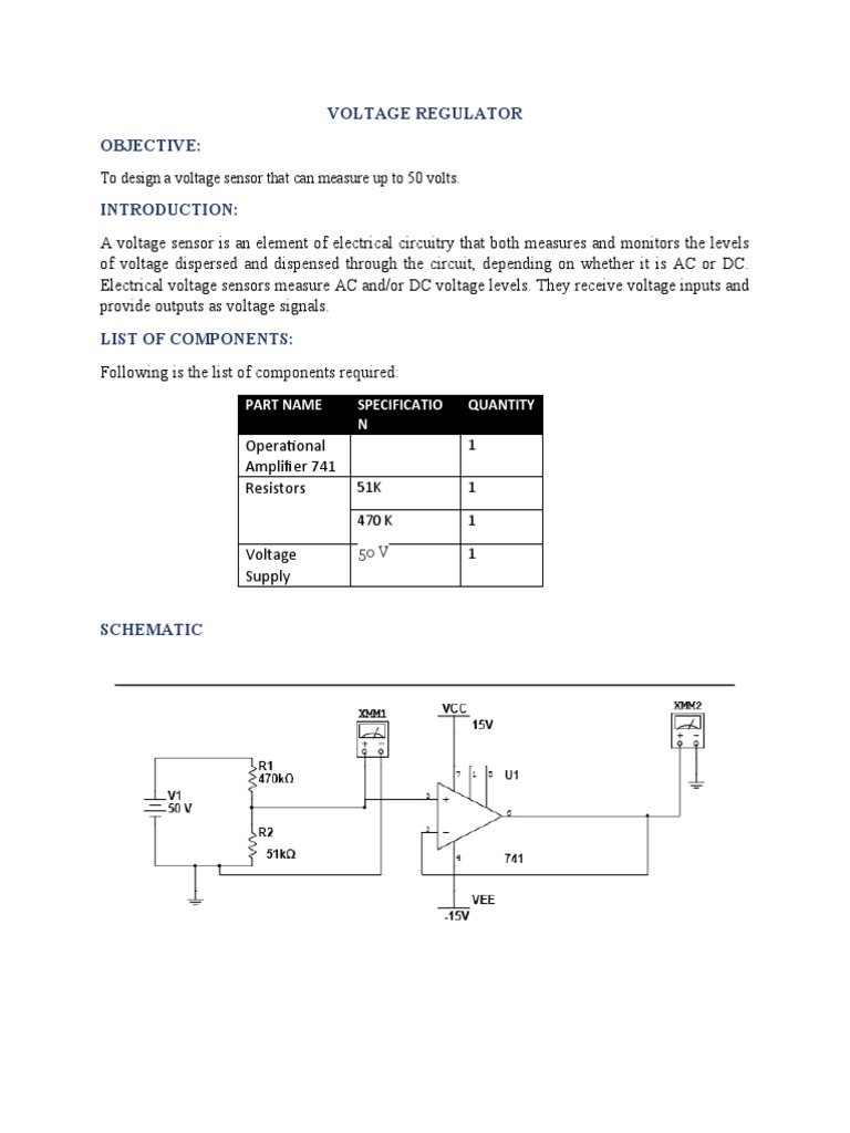 Voltage Regulator Objective:: To Design A Voltage Sensor That Can ...