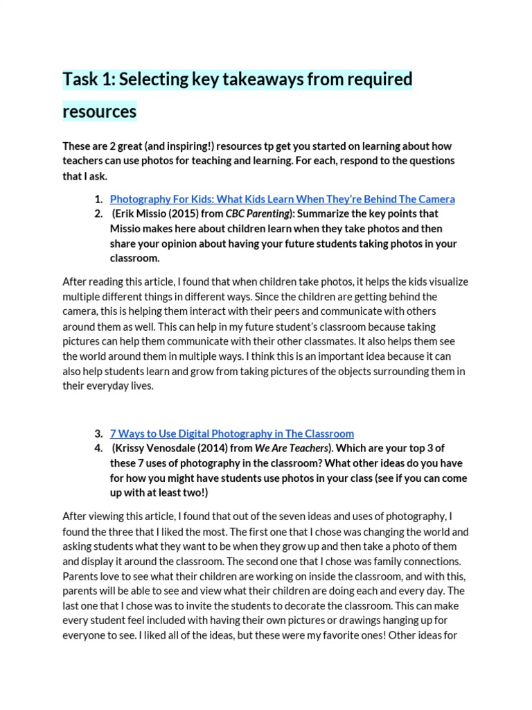 Using Photography for Classroom Learning | PDF | Classroom | Learning