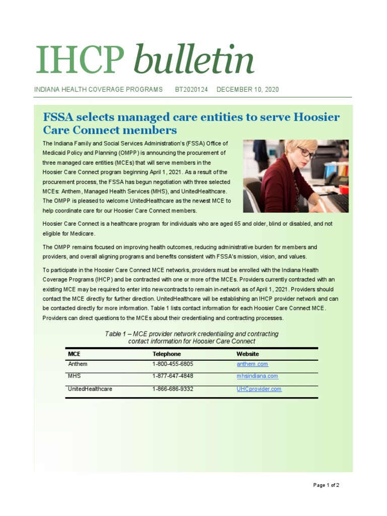 Bulletin: FSSA Selects Managed Care Entities To Serve Hoosier Care ...