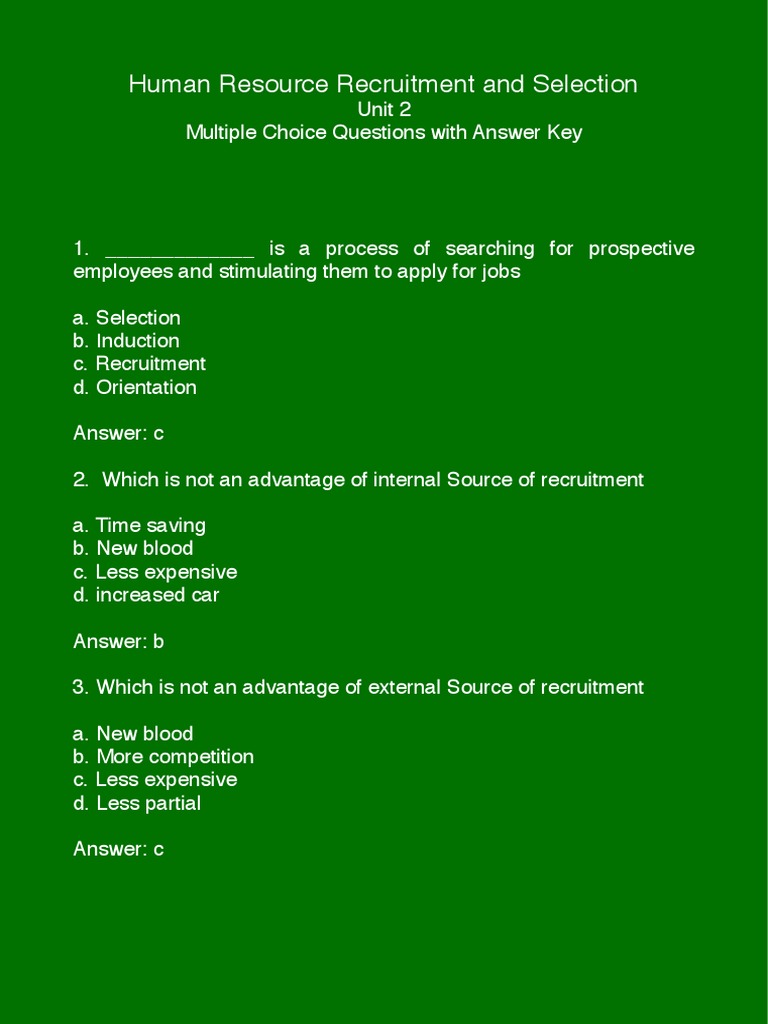 Recruitment and Selection MCQs Guide | PDF | Recruitment | Labour Economics