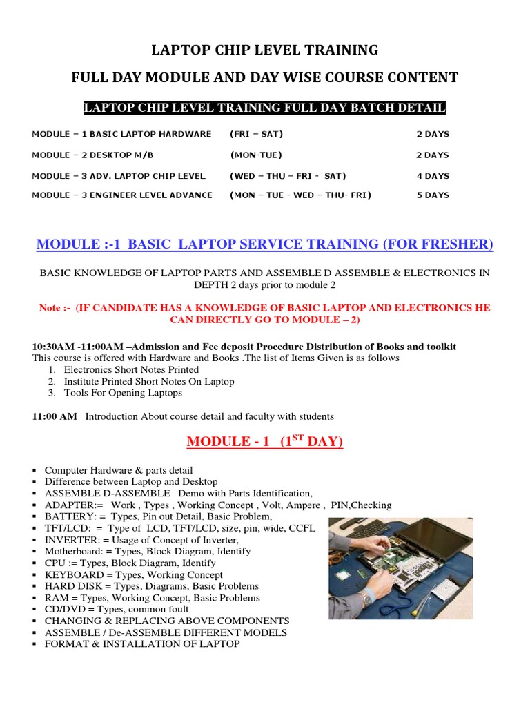Laptop Chip Level Training Full Day Module and Day Wise Course Content ...