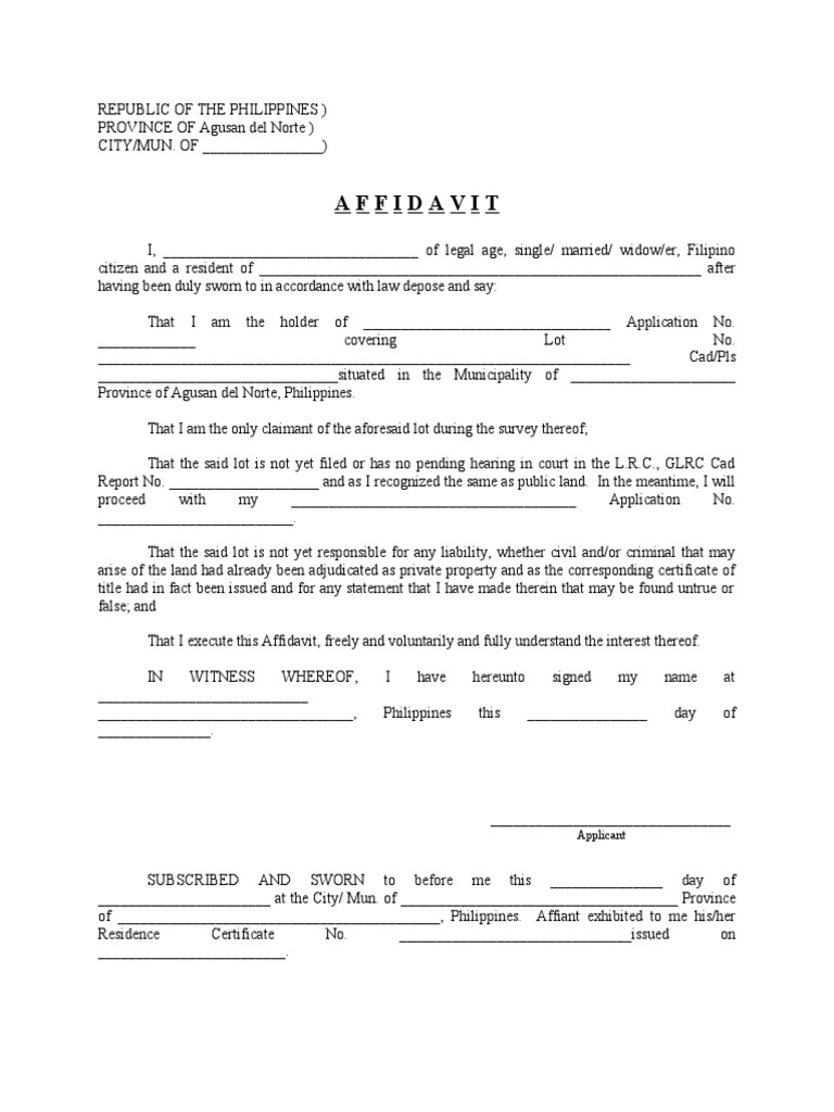 Land Affidavit for Agusan del Norte | PDF | Affidavit | Virtue
