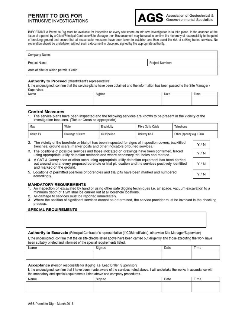 AGS Permit To Dig Final Draft | PDF | Nature