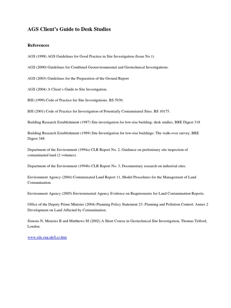 AGS Client's Guide To Desk Studies: References | PDF