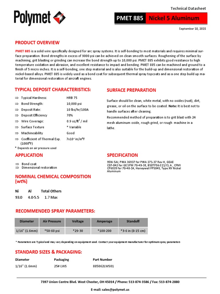 PMET 885 - Nickel 5 Aluminum | PDF | Nickel | Machining
