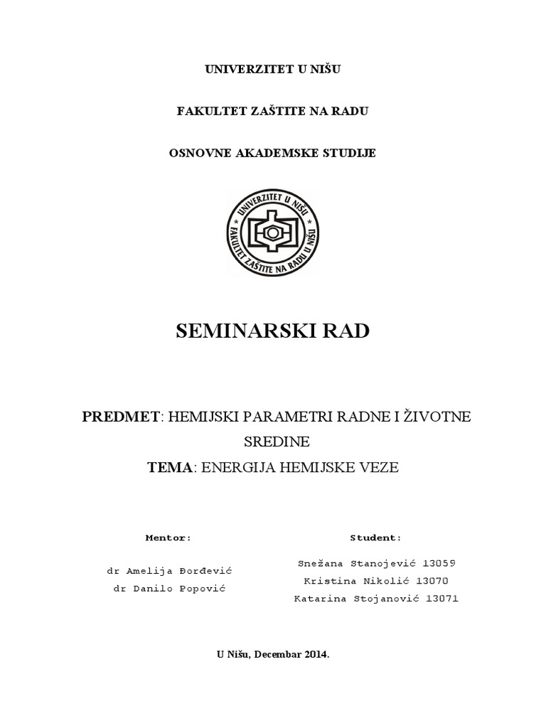 Energija Hemijske Veze | PDF