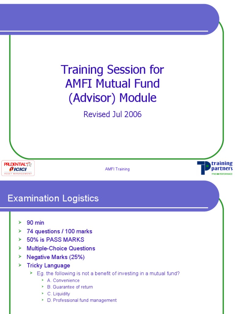 AMFI Training Module for Advisors on Mutual Fund Structure, Products ...