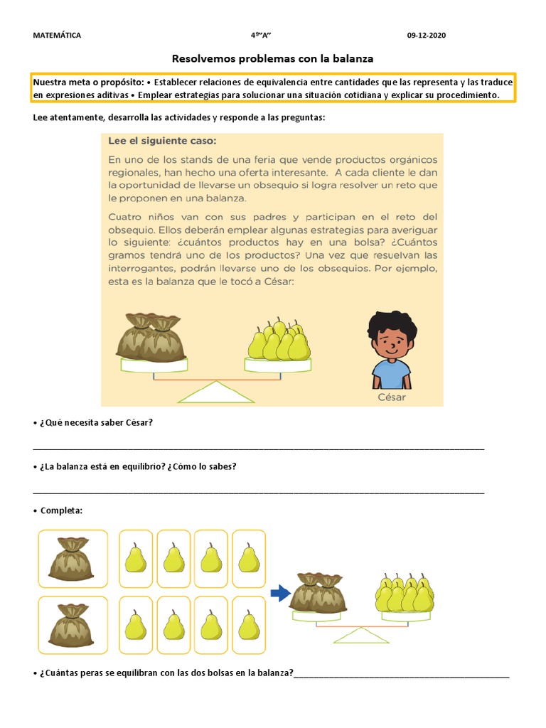 S36-Día 3-Resolvemos Problemas Con La Balanza | PDF