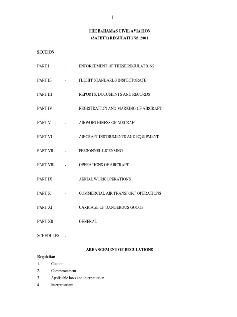 The Bahamas Civil Aviation (Safety) Regulations, 2001: Establishing ...