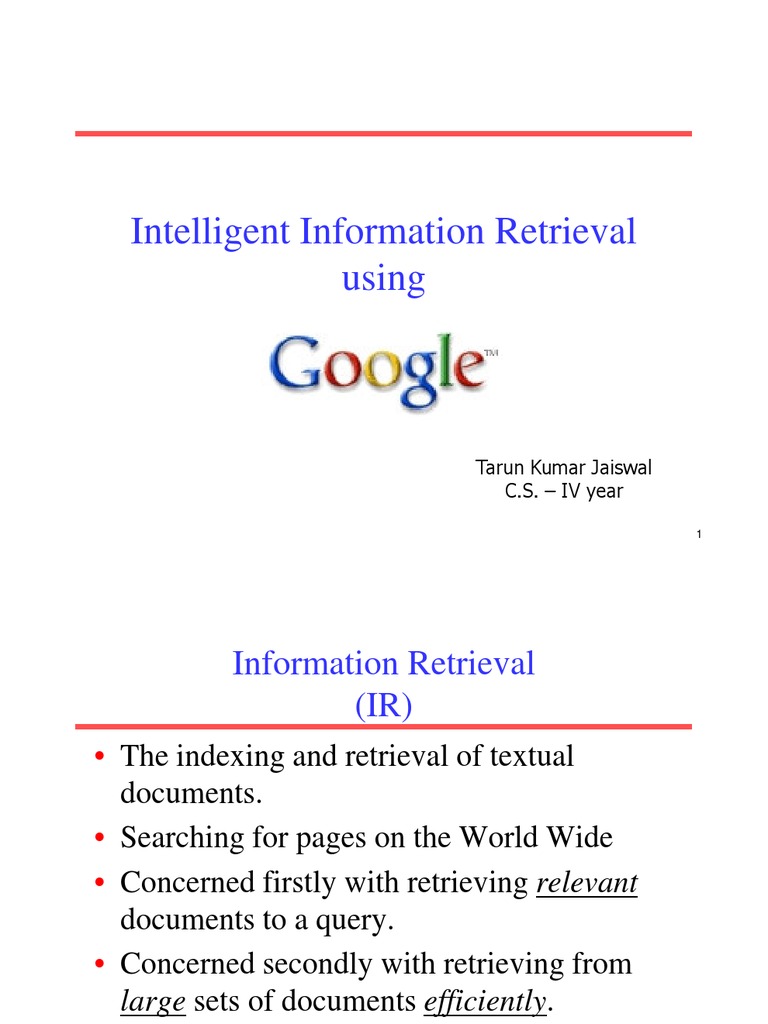 Intelligent Information Retrieval Overview | PDF | Search Engine ...