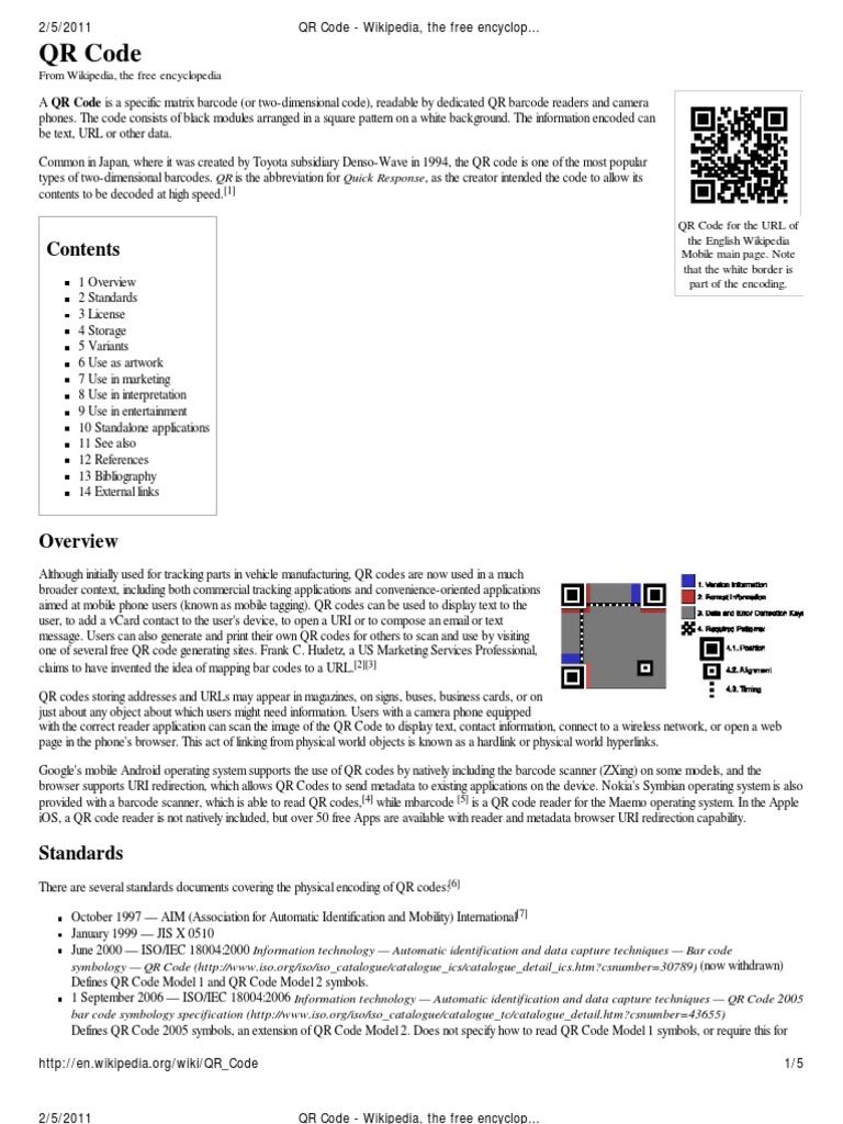 QR Code - Wikipedia, The Free Encyclopedia | PDF | Qr Code | Barcode