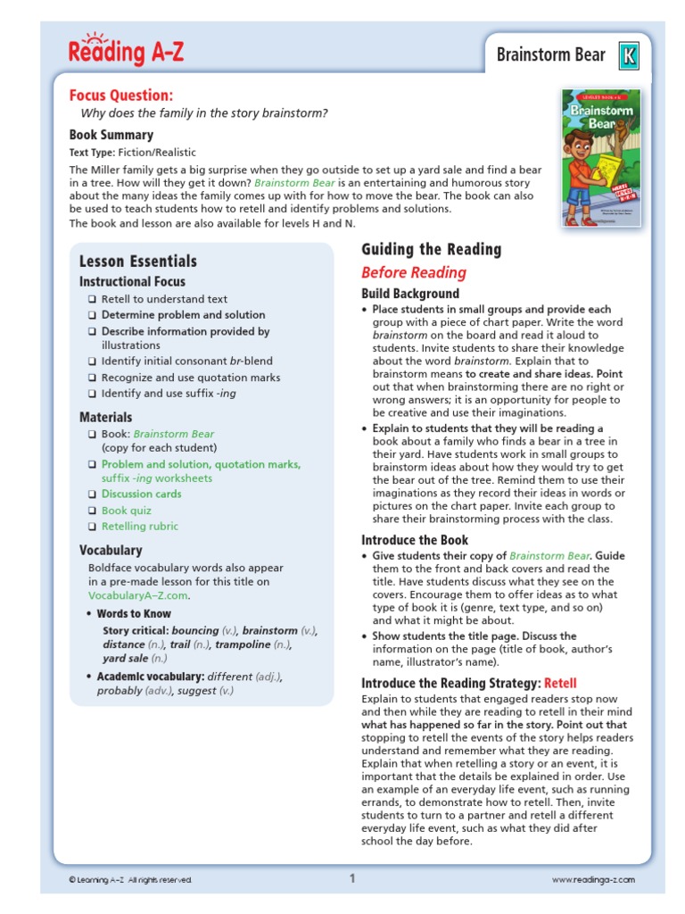 Guiding The Reading Lesson Essentials: Brainstorm Bear | PDF ...