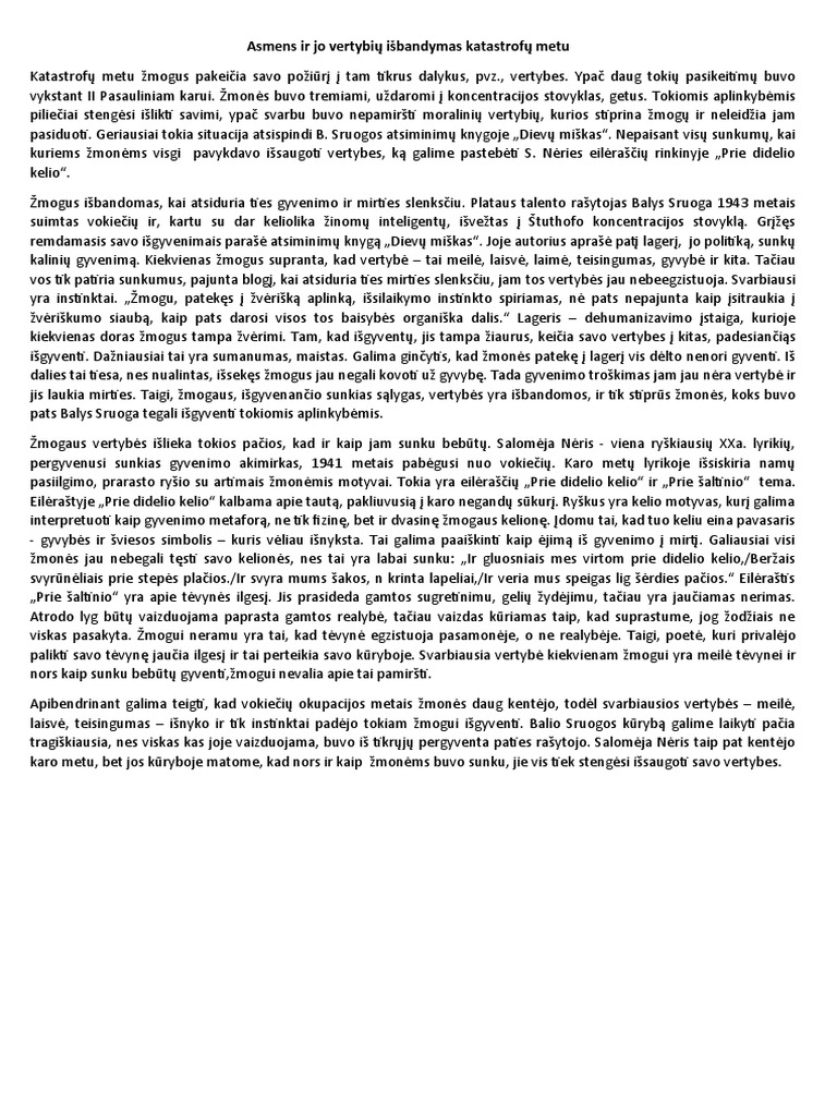 Asmens Ir Jo Vertybiu Isbandymas Katastrofu Metu Rasinys | PDF