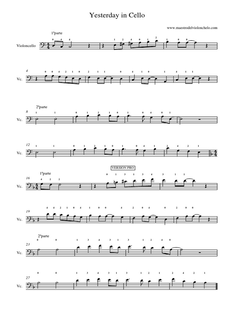 Cello Sheet Music: Yesterday's Pieces | PDF | Musical Instruments ...