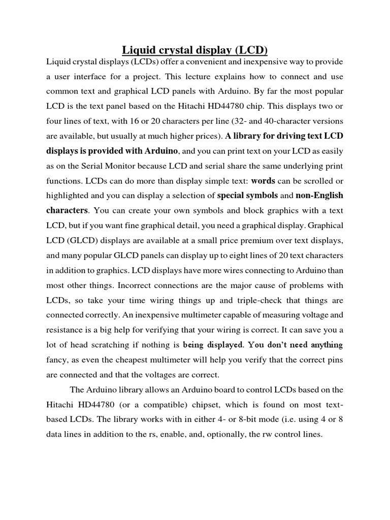 LCD in Detials | PDF | Parameter (Computer Programming) | Liquid Crystal Display