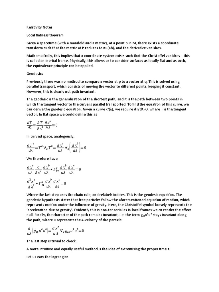 Relativity Notes | PDF | Teaching Mathematics | Mathematical Objects