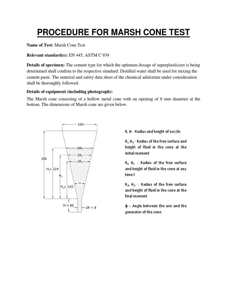 Test Procedure Marsh Cone and Mini Slump PDF | PDF | Concrete | Applied ...
