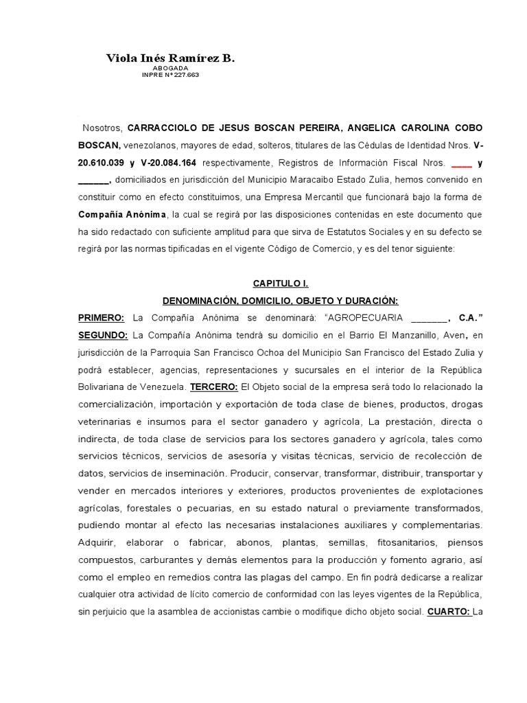 Acta Constitutiva AGROPECUARIA, C.A. | PDF | Compartir (Finanzas) | Dividendo