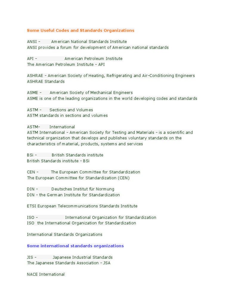 Some Useful Codes and Standards Organizations | PDF | Pipe (Fluid ...