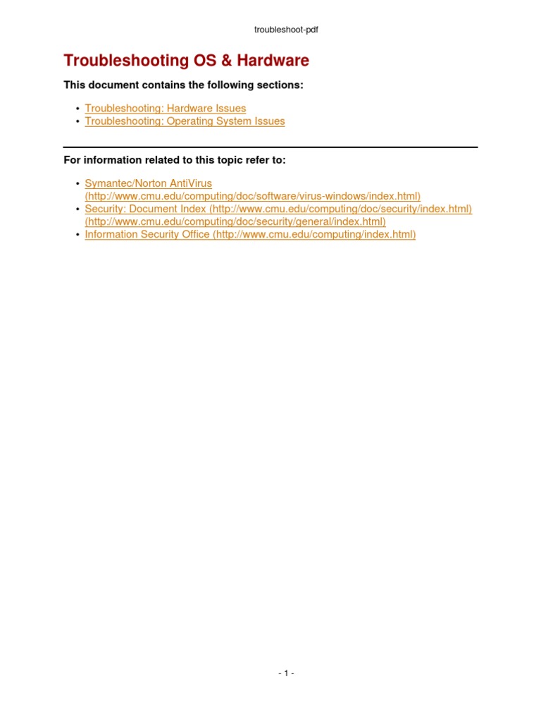 Troubleshooting Hardware & OS Issues | PDF