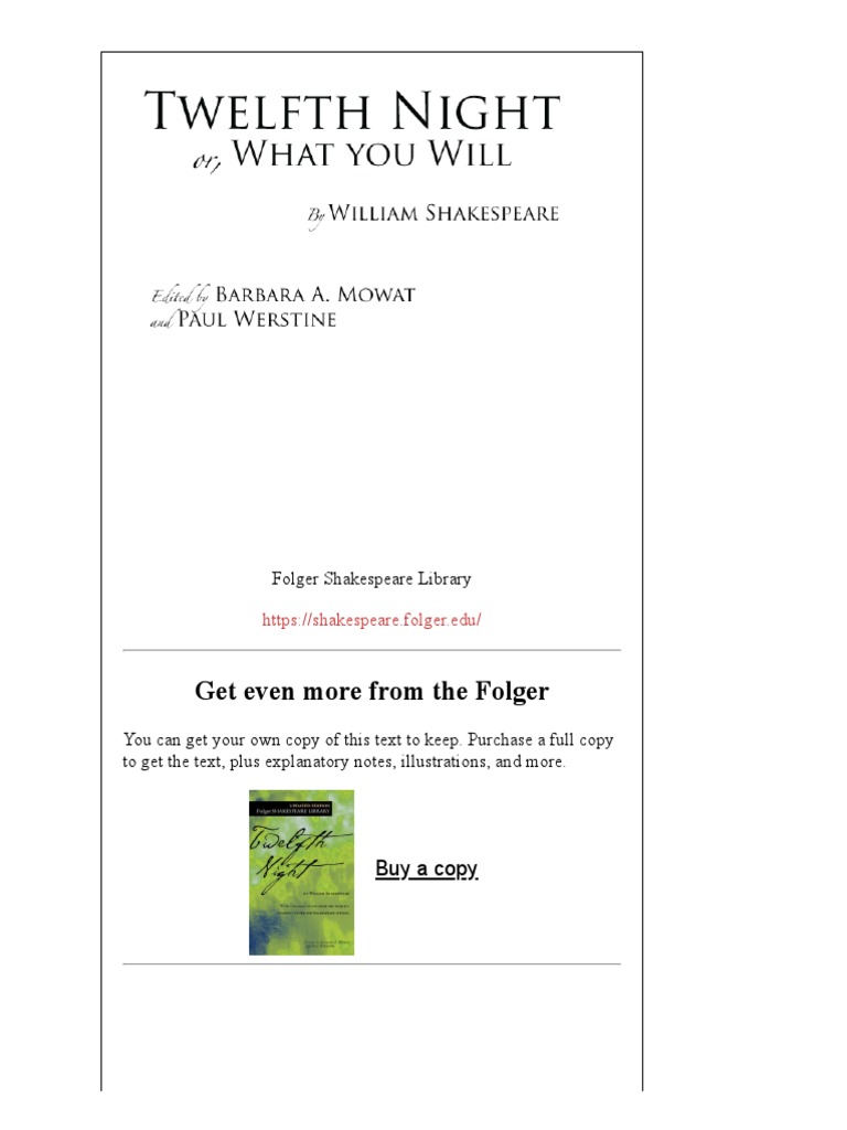 Twelfth-Night PDF FolgerShakespeare PDF | PDF | Twelfth Night