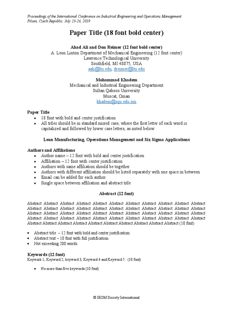 Ieom Pilsen 2019 Paper Guidelines | PDF | Operations Management ...