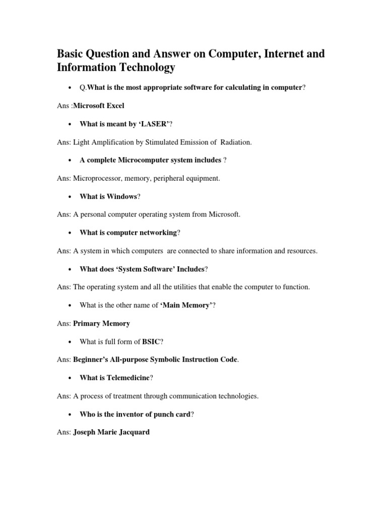 Basic Question and Answer On Computer, Internet and Information ...