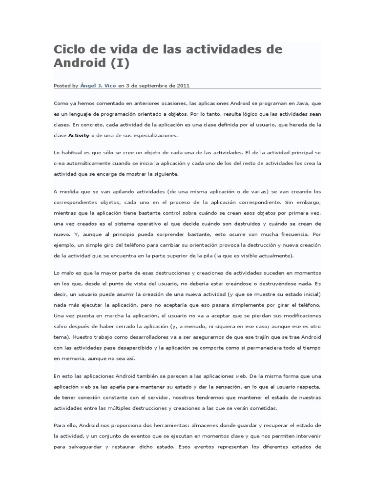 Ciclo de Vida de Las Actividades de Android | PDF | Objeto (informática) | Android (sistema ...