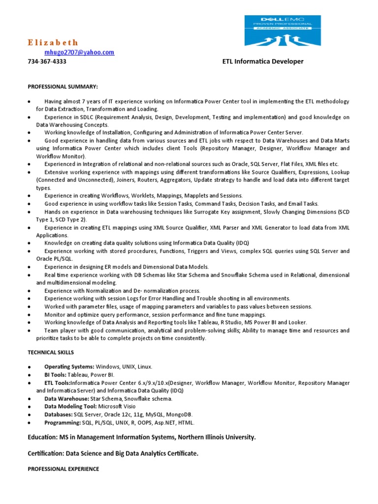 Elizabeth: ETL Informatica Developer | PDF | Microsoft Sql Server ...