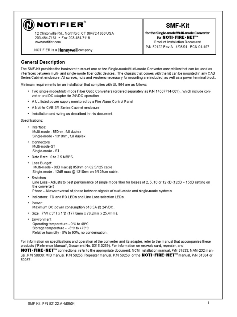 SMF-Kit: General Description | PDF | Optical Fiber | Electrical Components