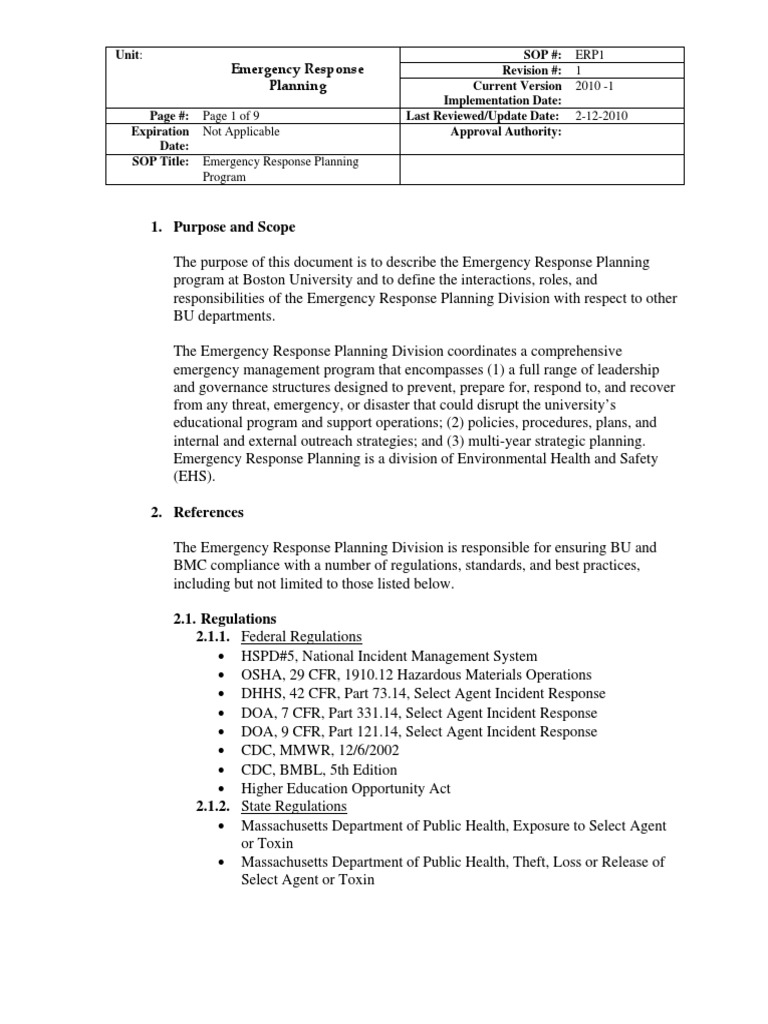 Purpose and Scope: Emergency Response Planning | PDF | Emergency ...