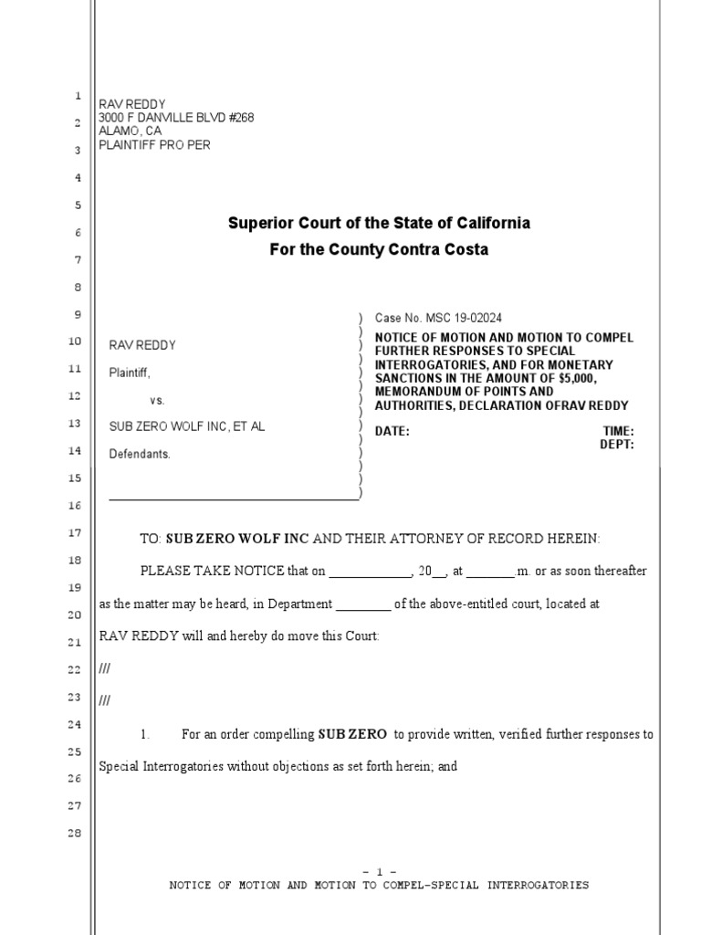 Motion To Compel-Special Interrogatories FINAL | PDF | Interrogatories ...