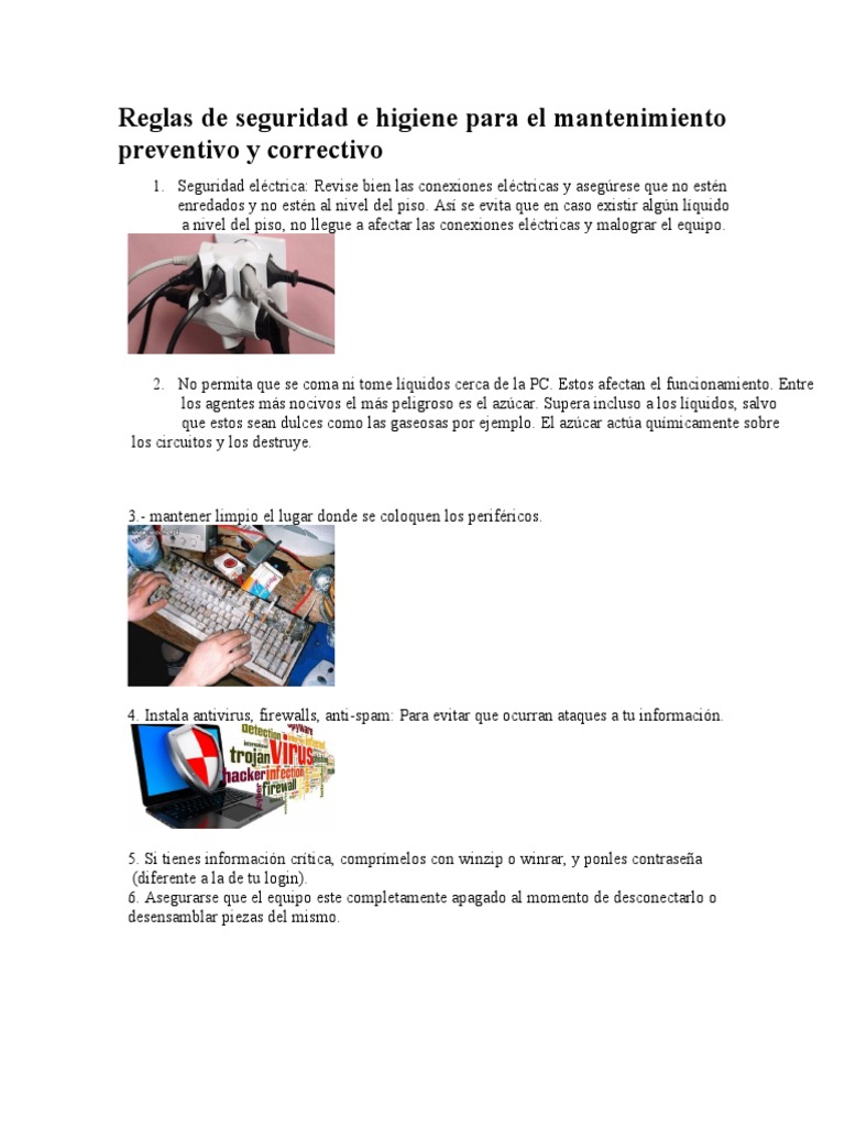 Reglas de Seguridad e Higiene para El Mantenimiento Preventivo y Correctivo PROTOCOLOS | PDF