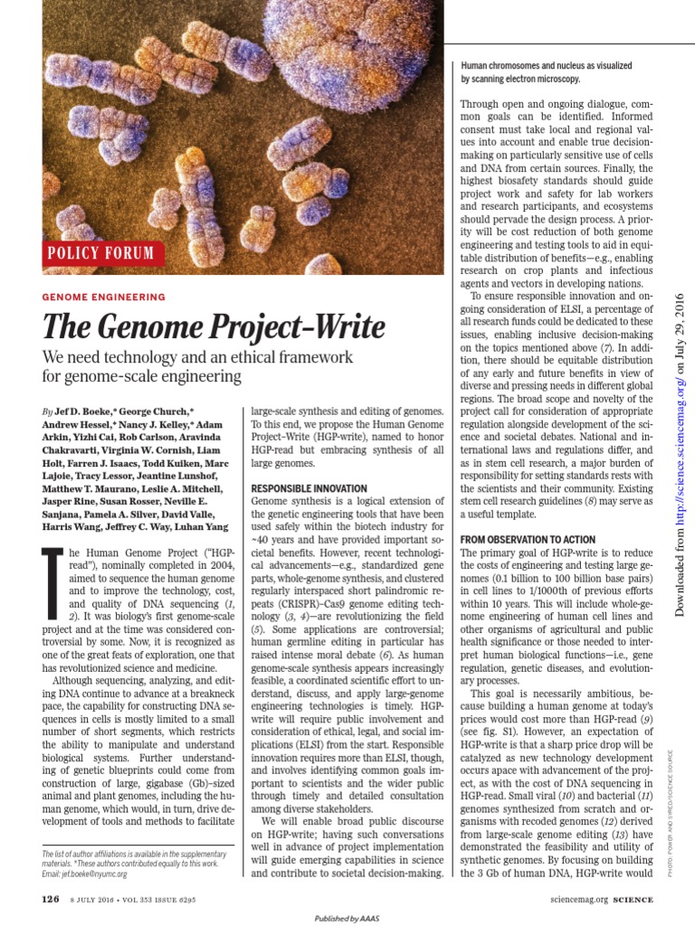 The Genome Project-Write: Policy Forum | PDF | Gene | Genome