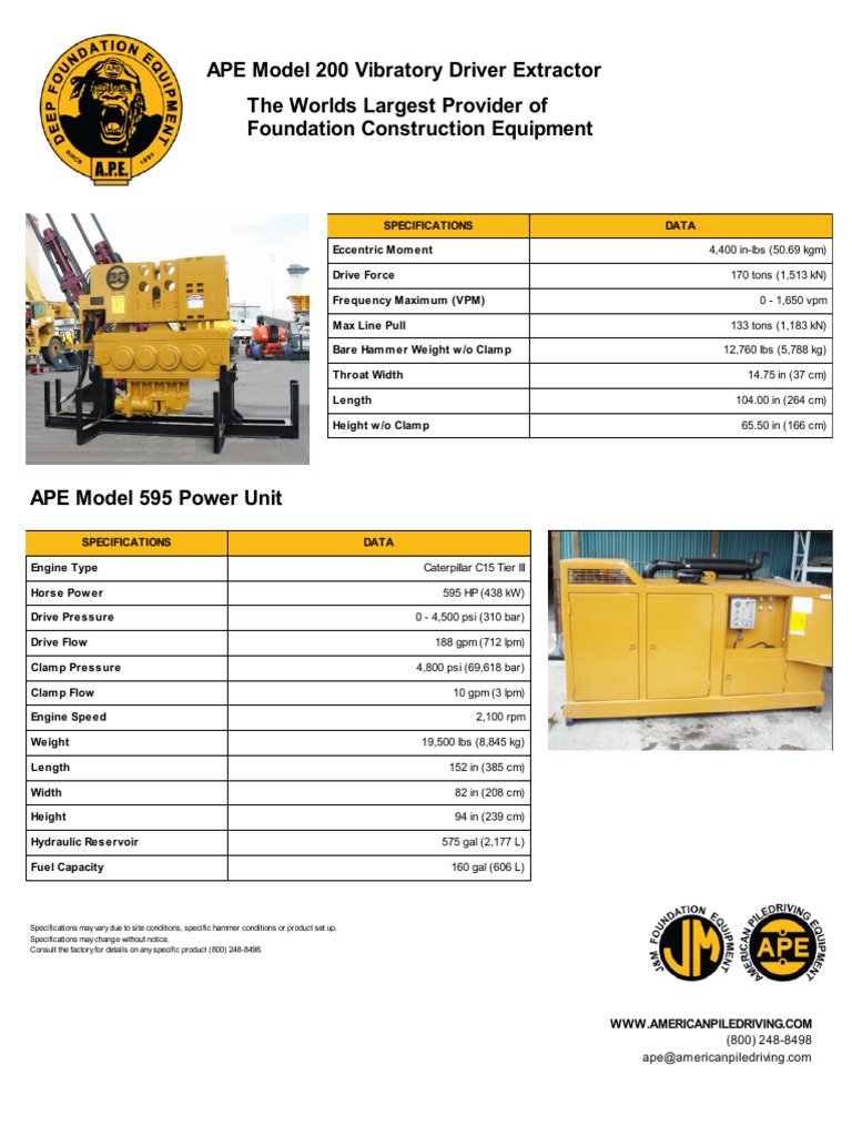 APE Model 200 Vibratory Driver Extractor The Worlds Largest Provider of ...