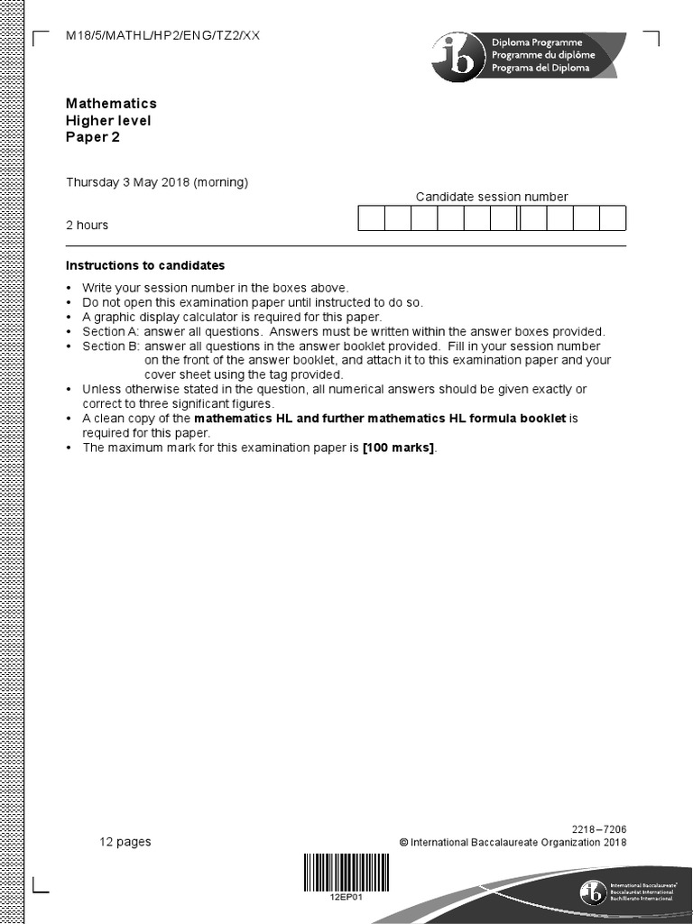 Mathematics Higher Level Paper 2: Instructions To Candidates | PDF ...