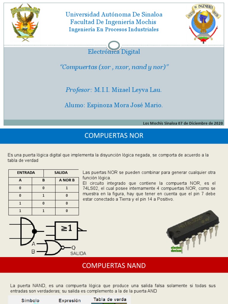 ELECTRONICA DIGITAL Compuertas (Xor, Nxor, Nand y Nor) | PDF | Puerta ...