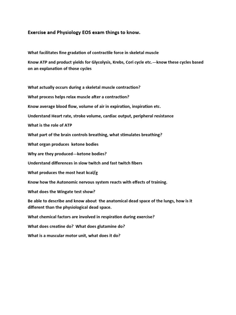 Exercise and Physiology EOS Exam Things To Know | PDF