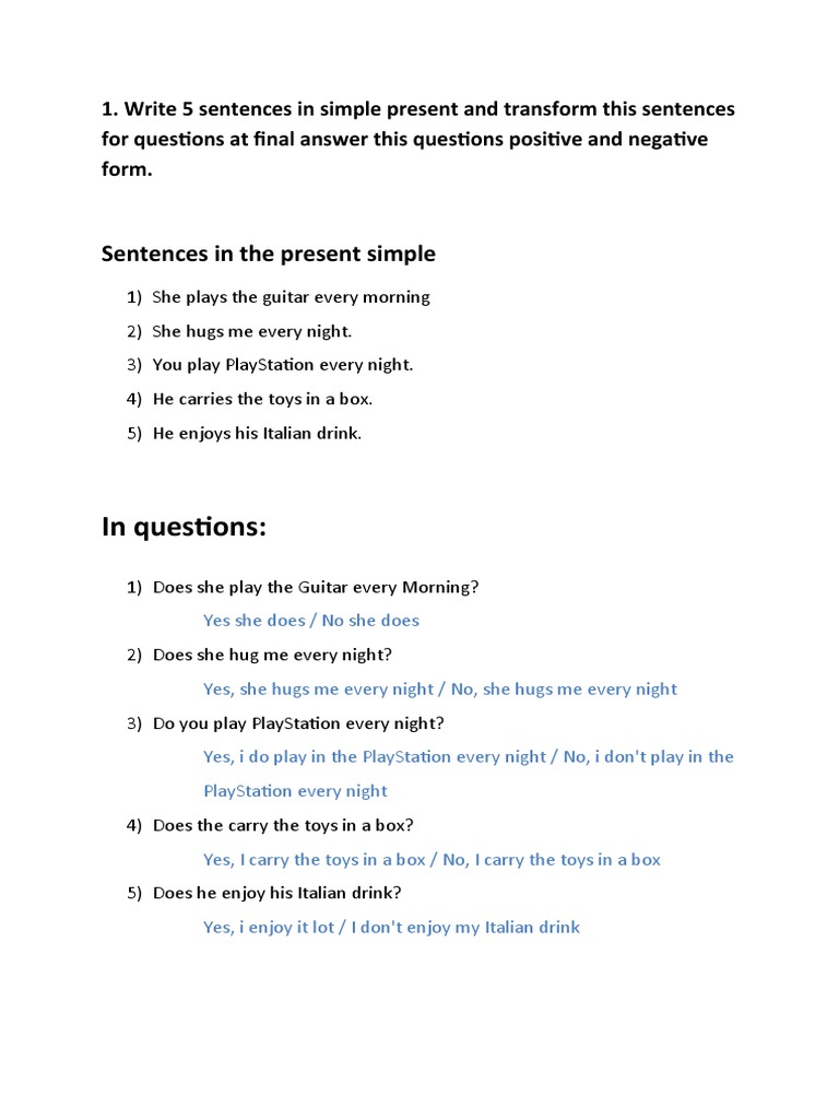 Simple Present Sentences and Questions | PDF