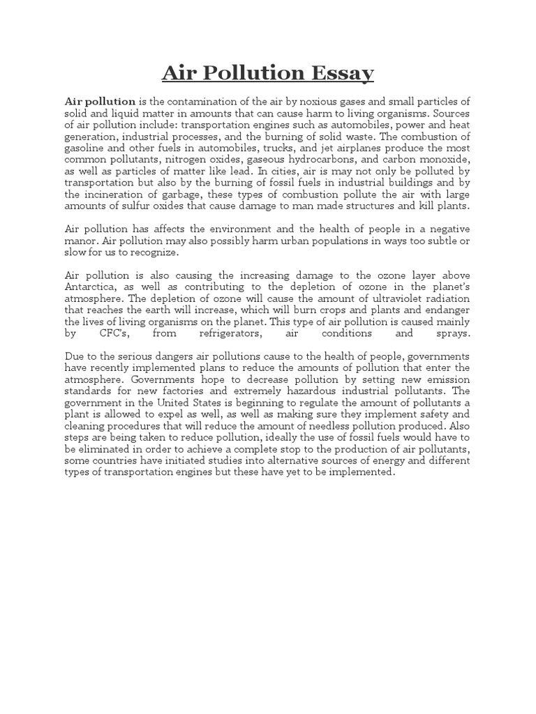Air Pollution Essay | PDF