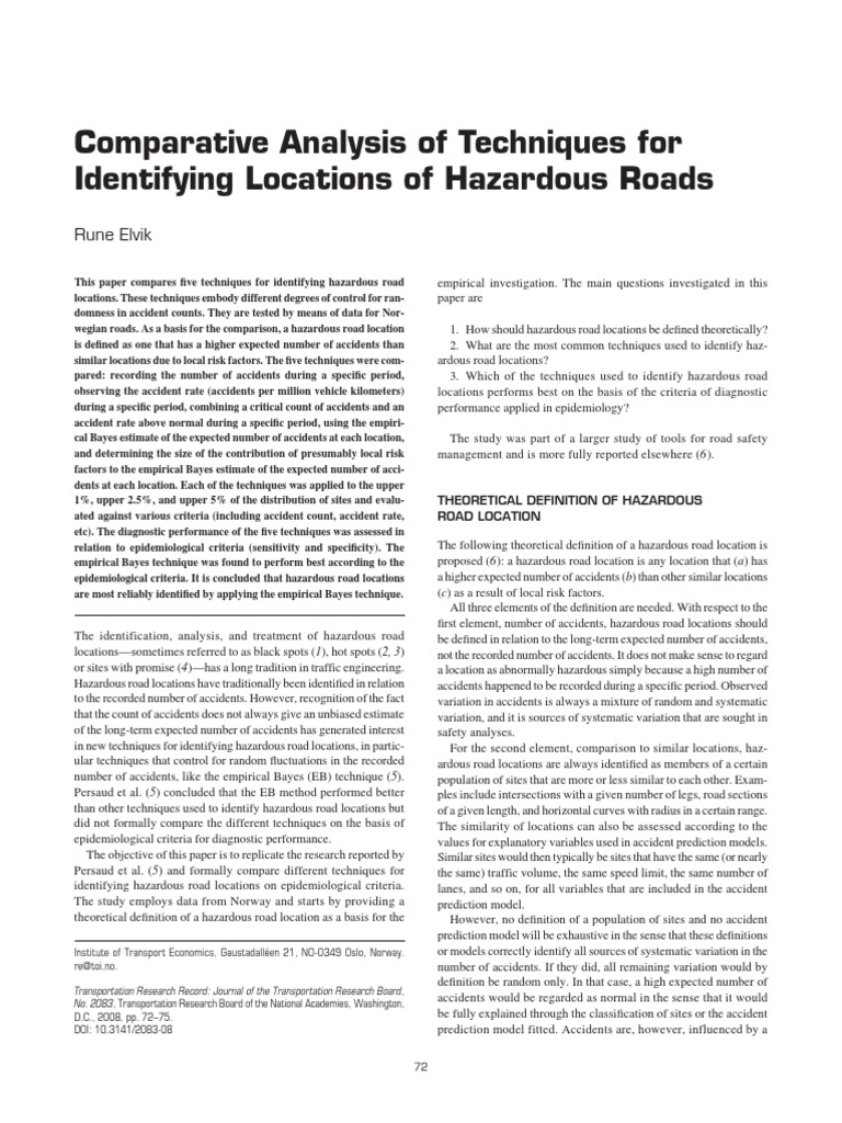 Comparative Analysis of Techniques For Analyzing Hazardous Locations ...
