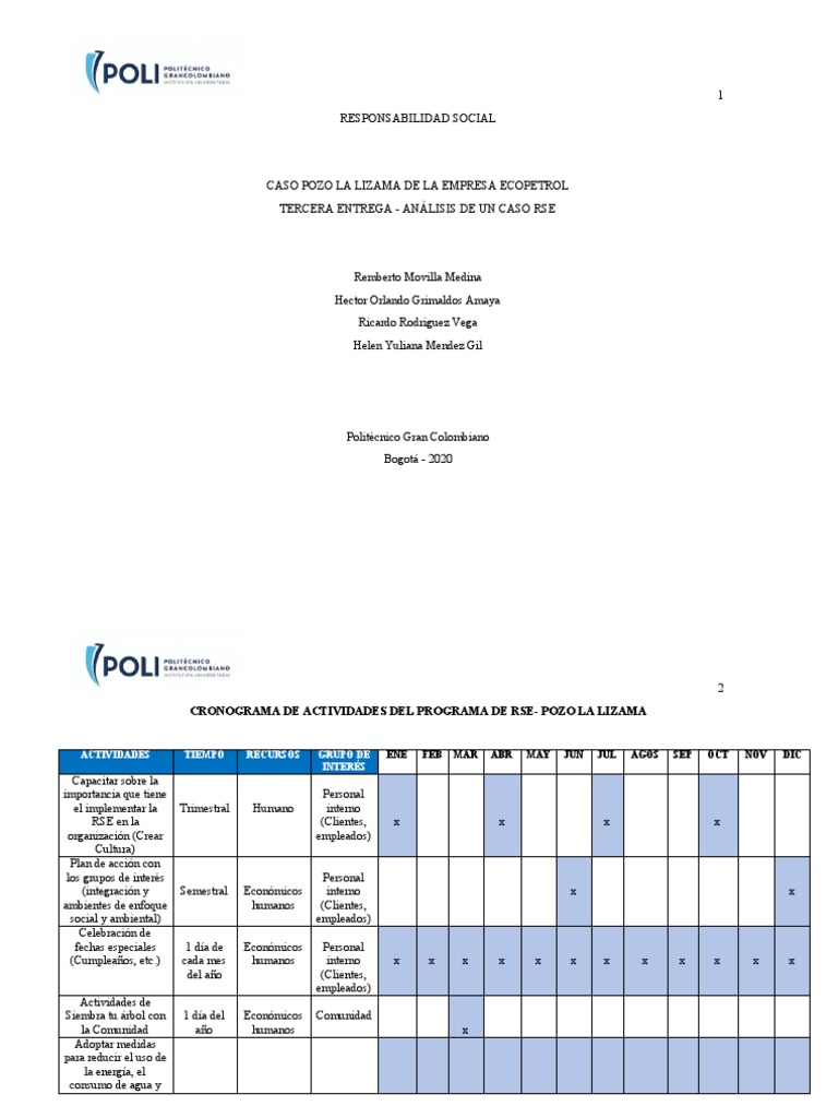 Cronograma de Actividades Del Programa de Rse | PDF | Responsabilidad ...