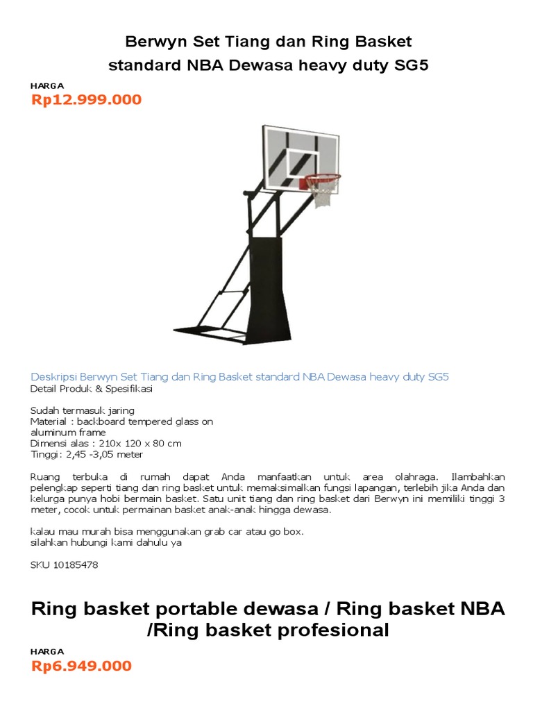 Berwyn Set Tiang Dan Ring Basket | PDF
