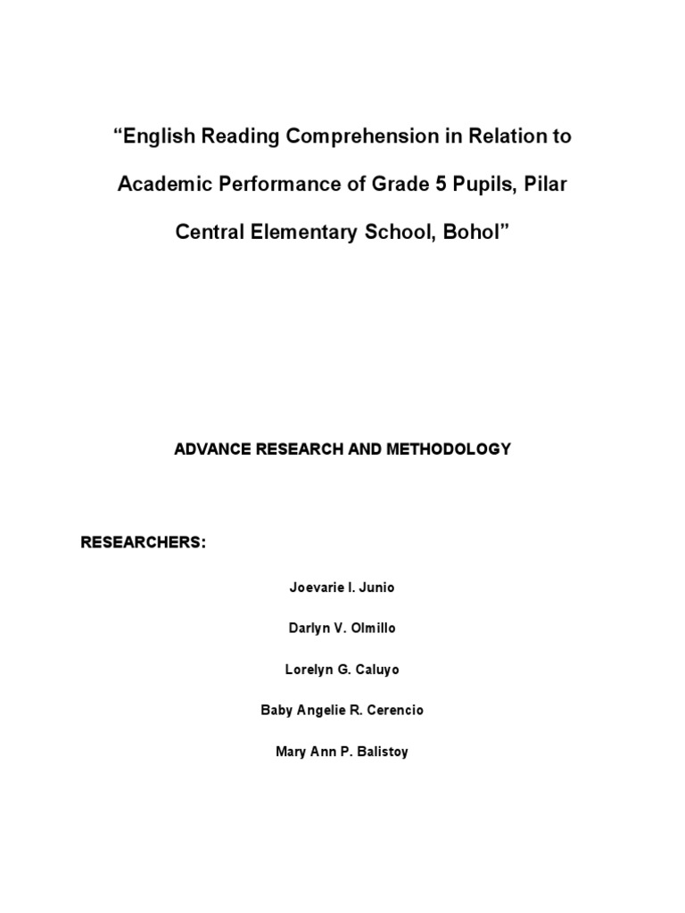 English Reading Comprehension in Relation To Academic Performance of Grade 5 Pupils, Pilar ...