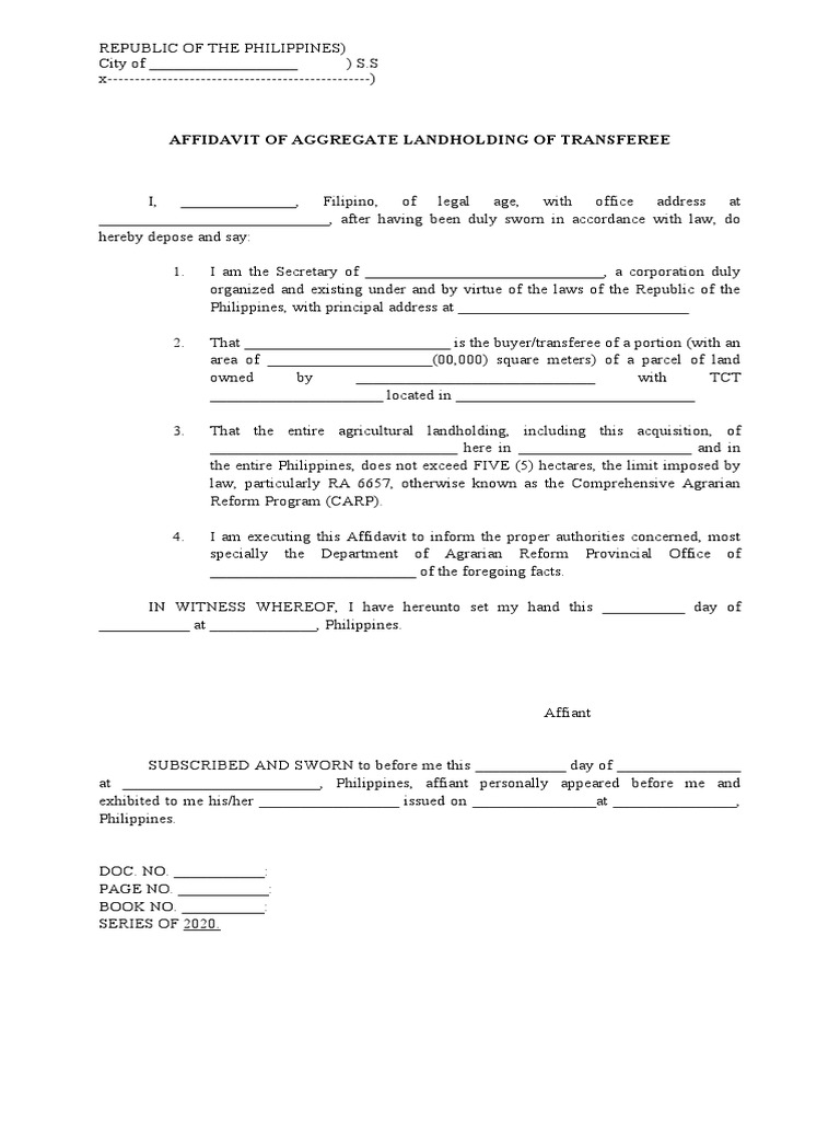 AFFIDAVIT OF TRANSFEREE Sale of Land | PDF